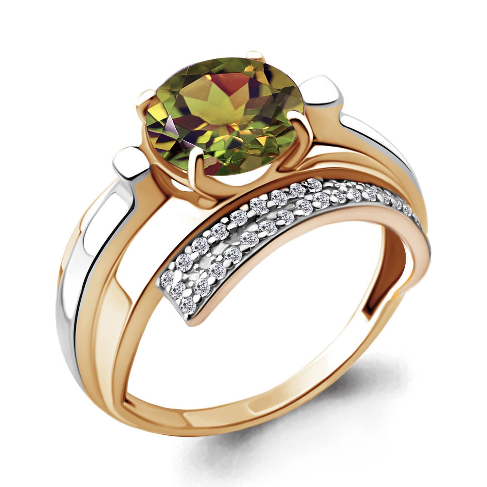 Кольцо тонкое, серебро, 925 проба, золочение, фианит, султанит