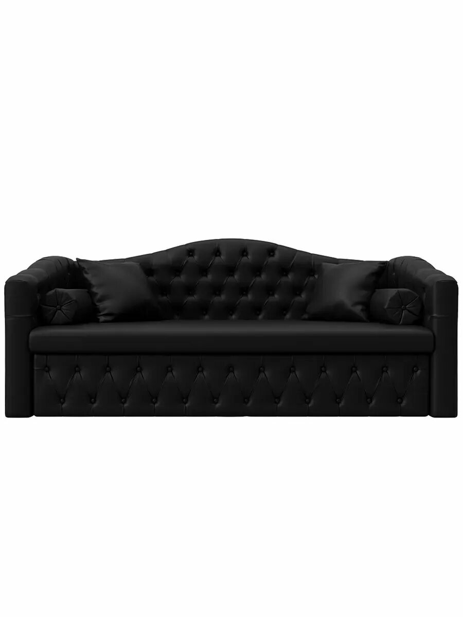 Диван детский прямой Диана со спальным местом 130х190 см, экокожа черный