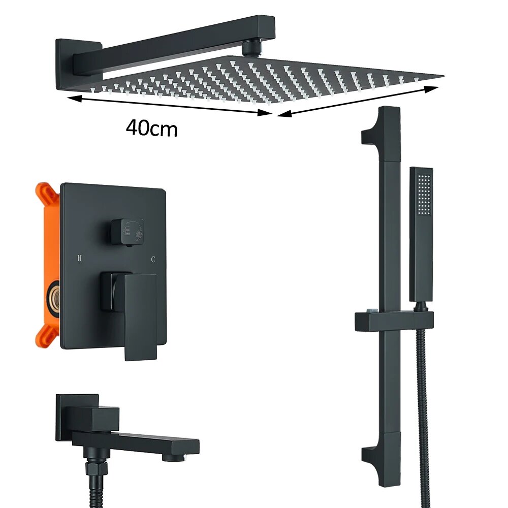 Черный скрытый смеситель для душа Quyanre, 3-way 40cmh
