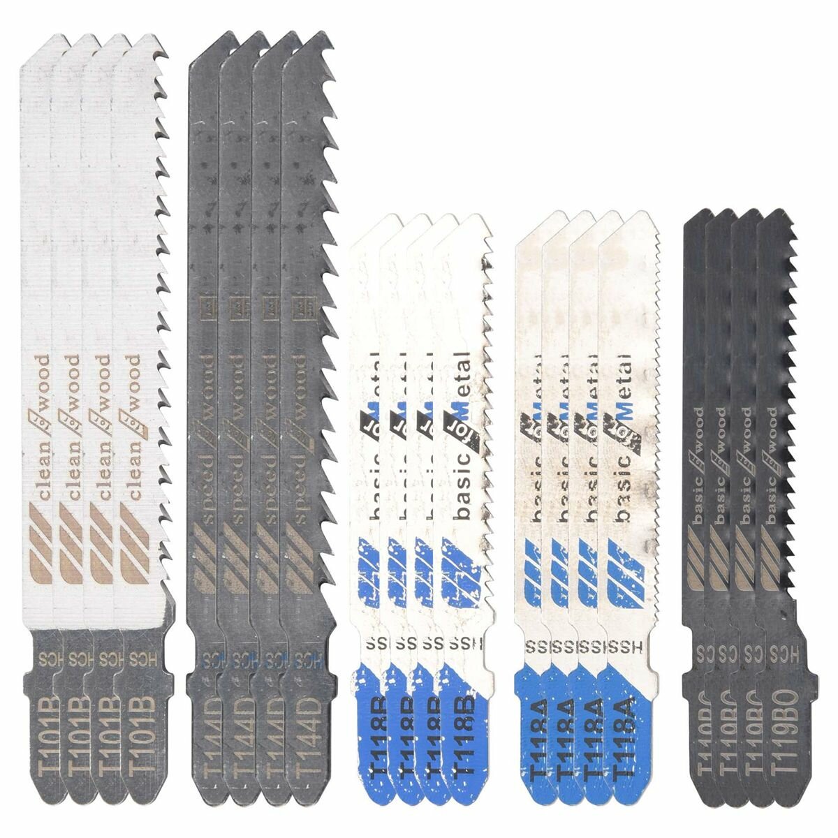 Набор полотен для лобзика из 20 шт, сменный набор с Т-образным хвостовиком резки дерева и металла