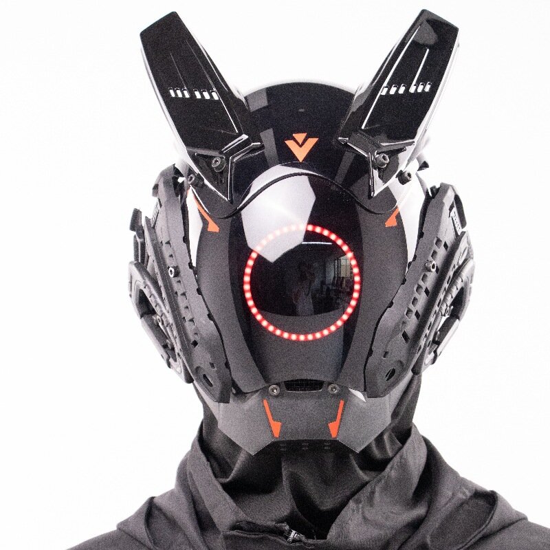 Киберпанк роботская светящаяся маска: полнофасовый гельм, черный, стильный для косплея