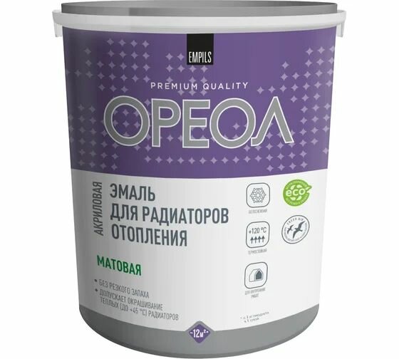 Эмаль для радиаторов акриловая для внутренних работ Ореол матовая белая 1,1 кг