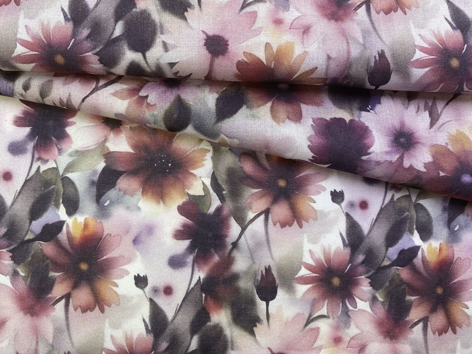 Ткань Поплин бледно-серого цвета с принтом цветы 14344