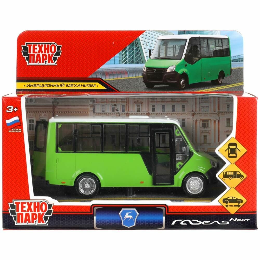 Машина металлическая газель NEXT (14 см, двери и кузов открываются, инерционный, зеленый)