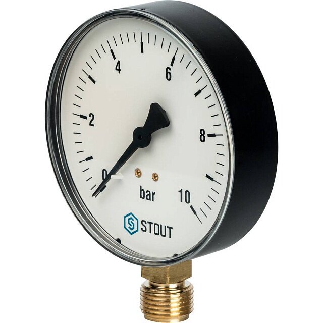 Манометр радиальный D 100 мм 1/2" 10 бар STOUT