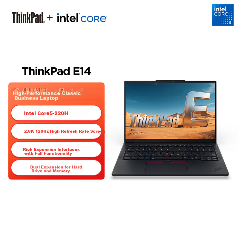 ThinkPad E14 2025 Super Power Edition Laptop with 20% National Subsidy, Business Office Student Ultrabook, Intel Core i5, 32GB RAM, 1TB Storage, 2.8K Display, Black