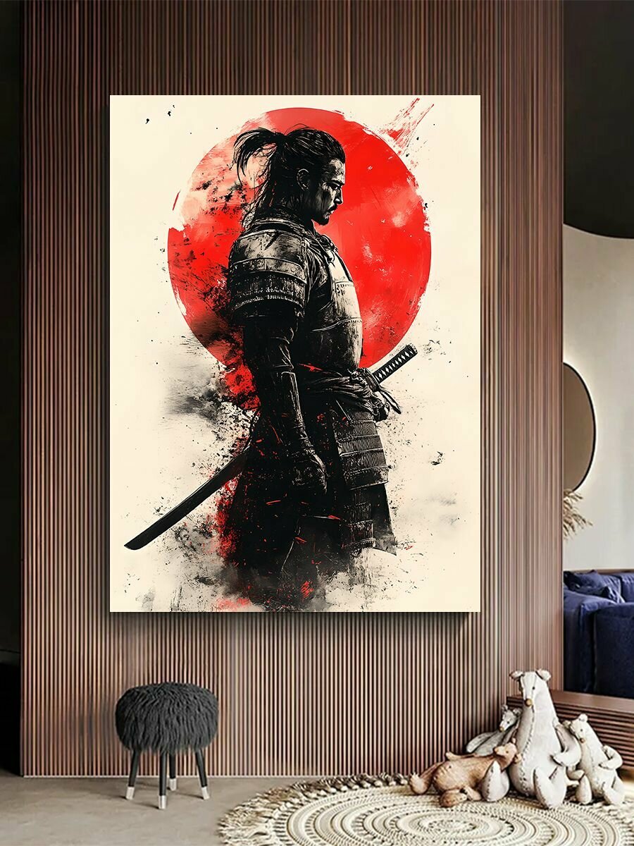 Картина интерьерная - "Восходящее солнце / Япония / Самурай" , 40х60 см.