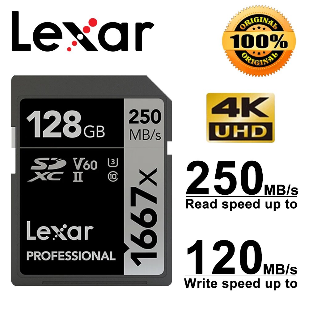 Lexar SD карта памяти 32/64 Гб V30 UHS-II, 1667X 128GB