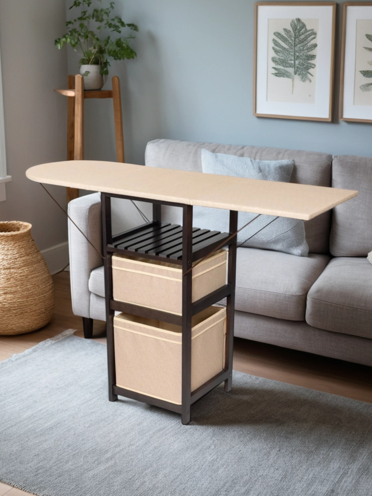 Гладильный комод на 2 ящика PRIME ДхШ: 44х40 см цвет венге/ткань бежевая