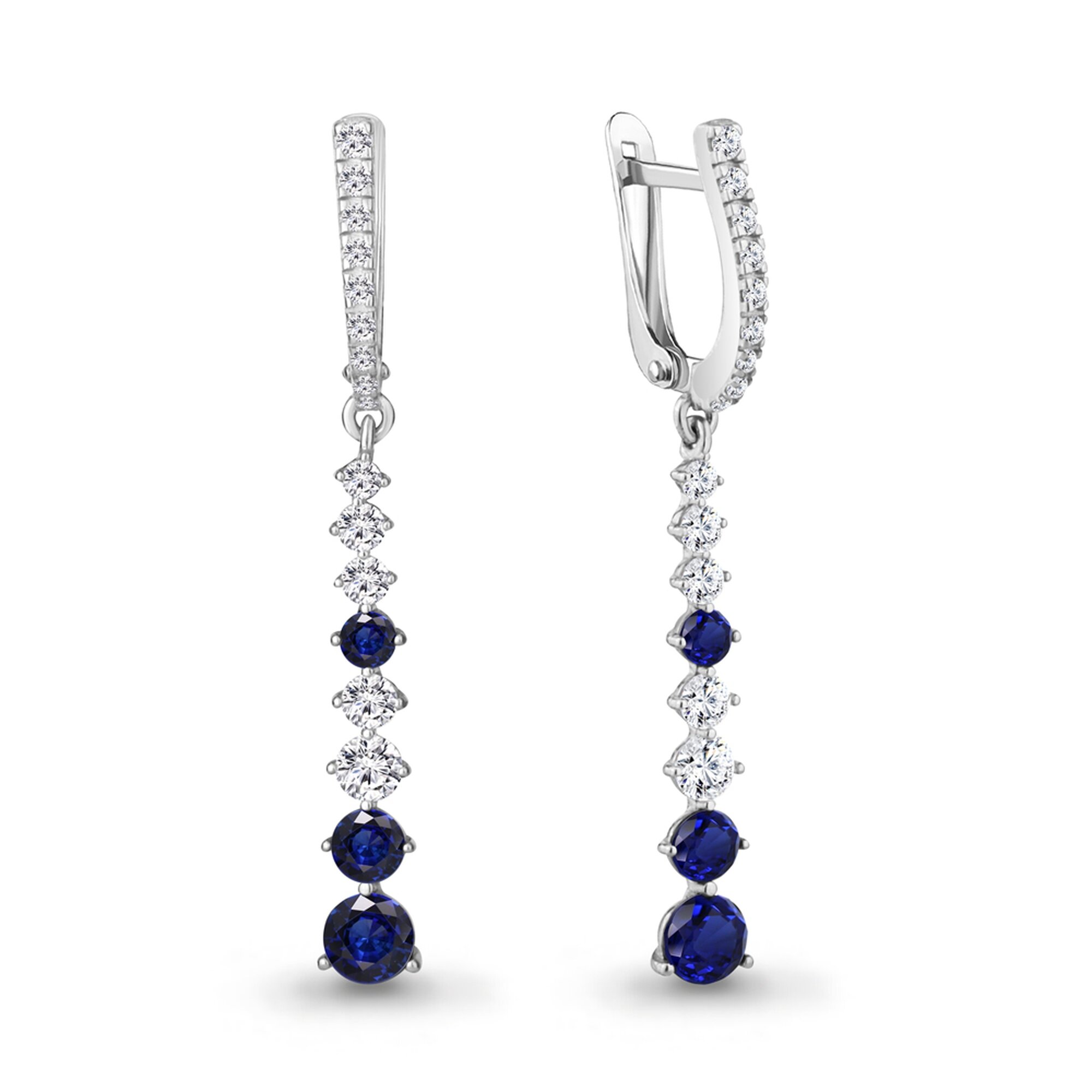 Серьги, серебро, 925 проба, родирование, фианит, сапфир синтетический