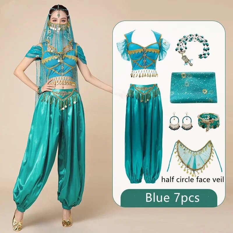 Костюм для танца живота, вискоза, спандекс L, Blue 1 - 7pcs Set