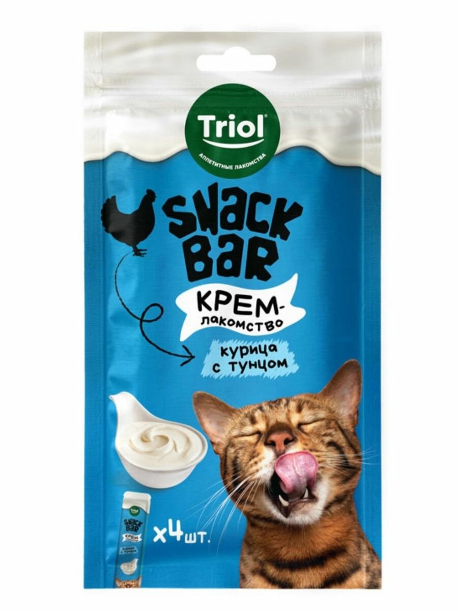 Корм для кошек влажный крем - пюре из курицы с тунцом Triol SNACK BAR, 40 гр