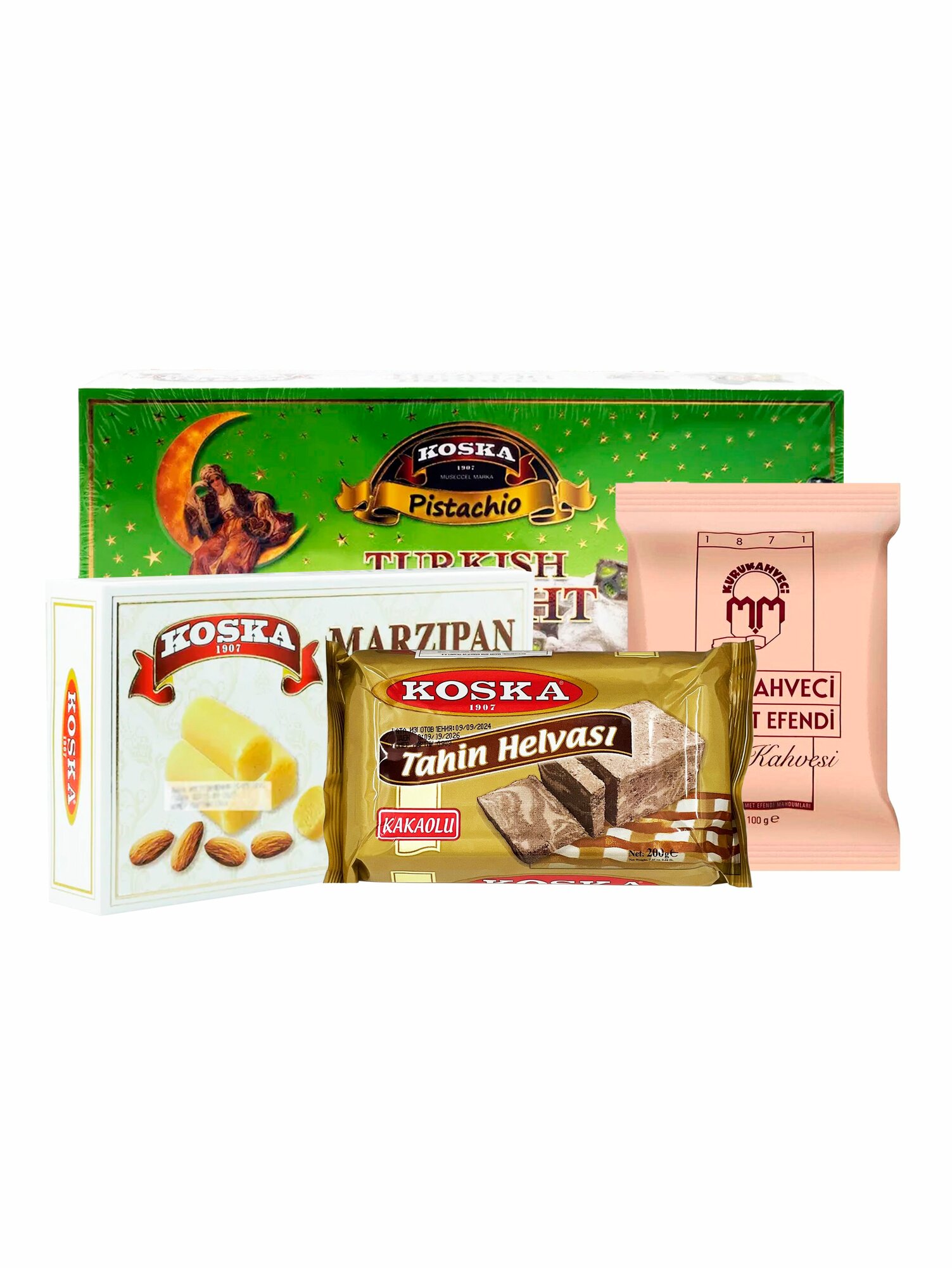 Подарочный набор: молотый кофе + турецкие сладости, "Kurukahveci Mehmet Efendi + Koska", 4в1. Турция