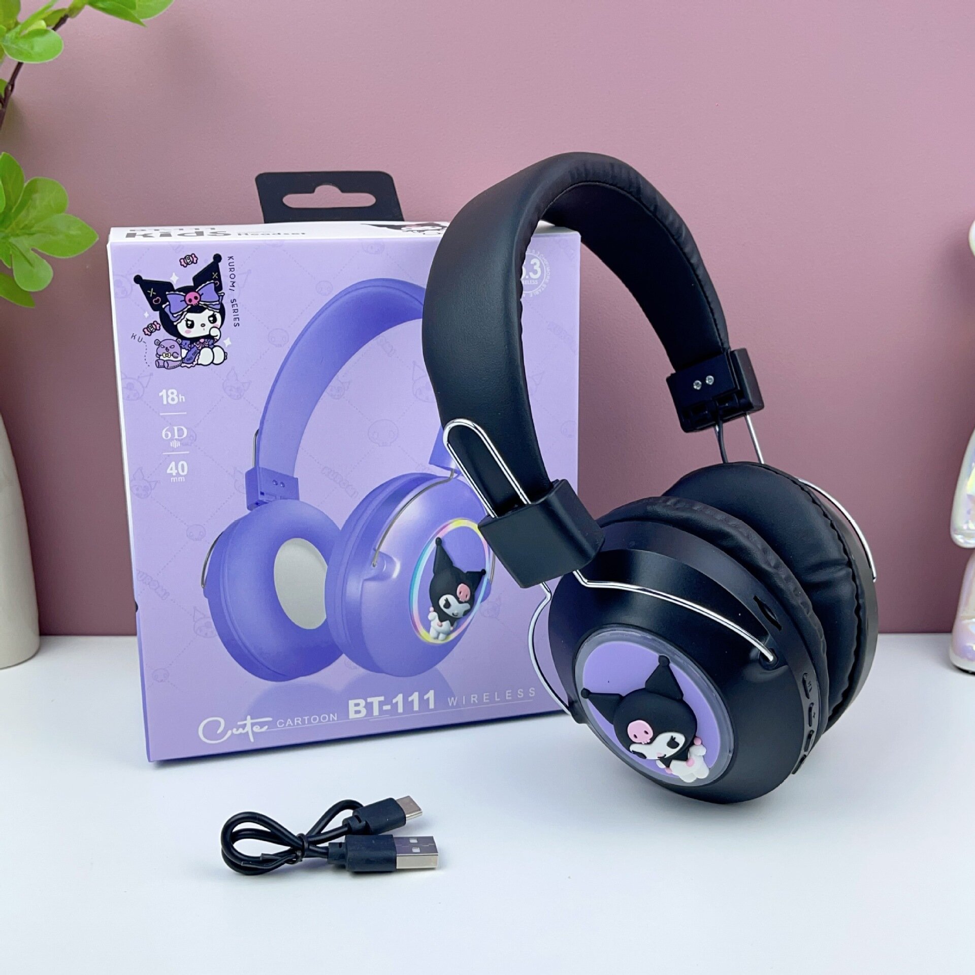 Kuromi Stitch Angel Kitty Pochacco Беспроводные Bluetooth-наушники со светящимся эффектом