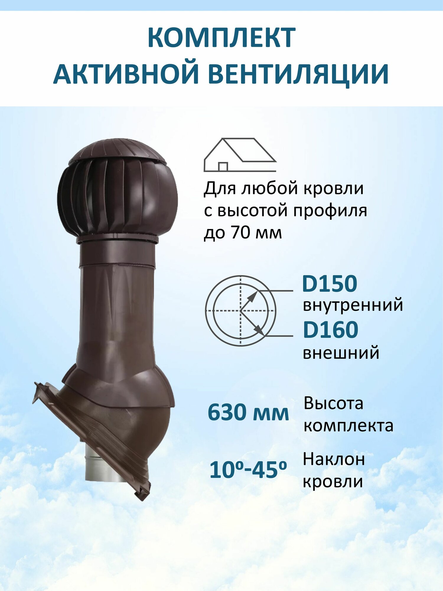 Готовый комплект изолированный: универсальный для любой кровли, 150/160 мм, RAL8017, Gervent, серия Twister