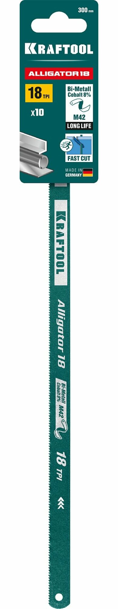 Биметаллическое гибкое полотно по металлу KRAFTOOL 18 TPI быстрый рез 300 мм волнообразная разводка 1 шт