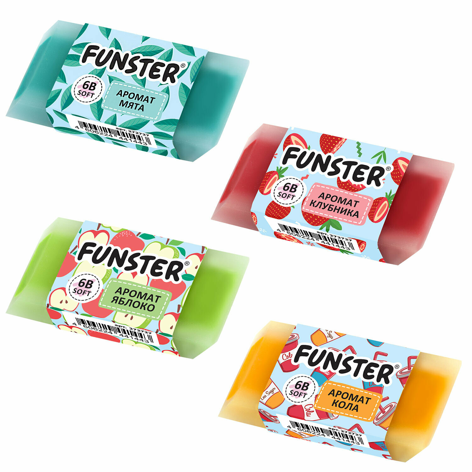 Упаковка 72 шт. Ластик ароматизированный FUNSTER (фанстер) "SWEET", 54х23х10 мм, скошенный, картонный держатель, экологичный ПВХ, ассорти, 272727