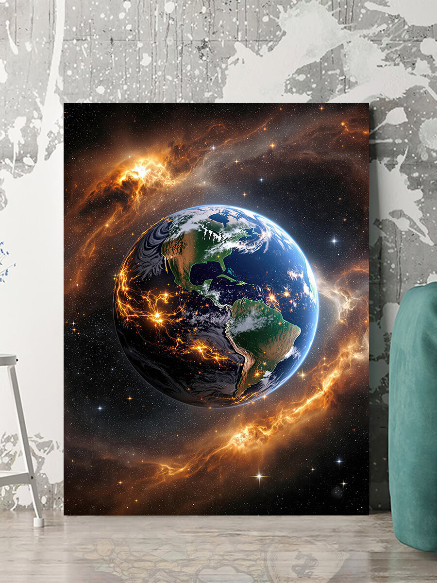 Картина на стену для интерьера - "Планета Земля, космос", 30х40 см.
