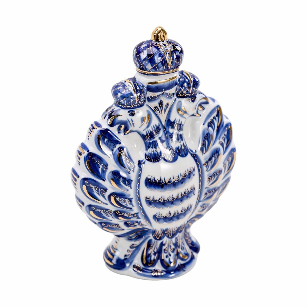 Графин. Объединение "гжель". Штоф "Орел", 850мл, высота 240 мм, 24-х каратное золото, фарфор