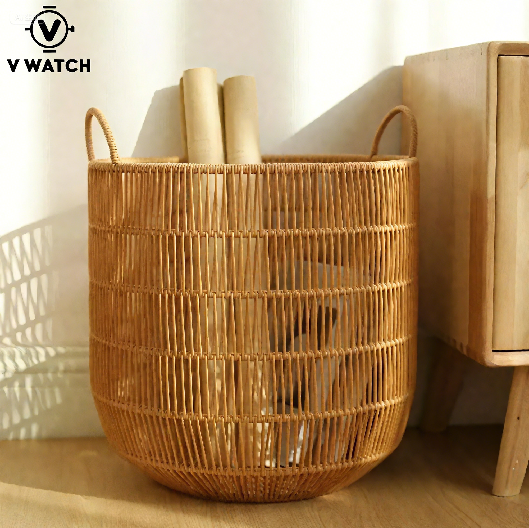 Корзина плетеная, для белья, ротанговая, коричневая, 30x41 см