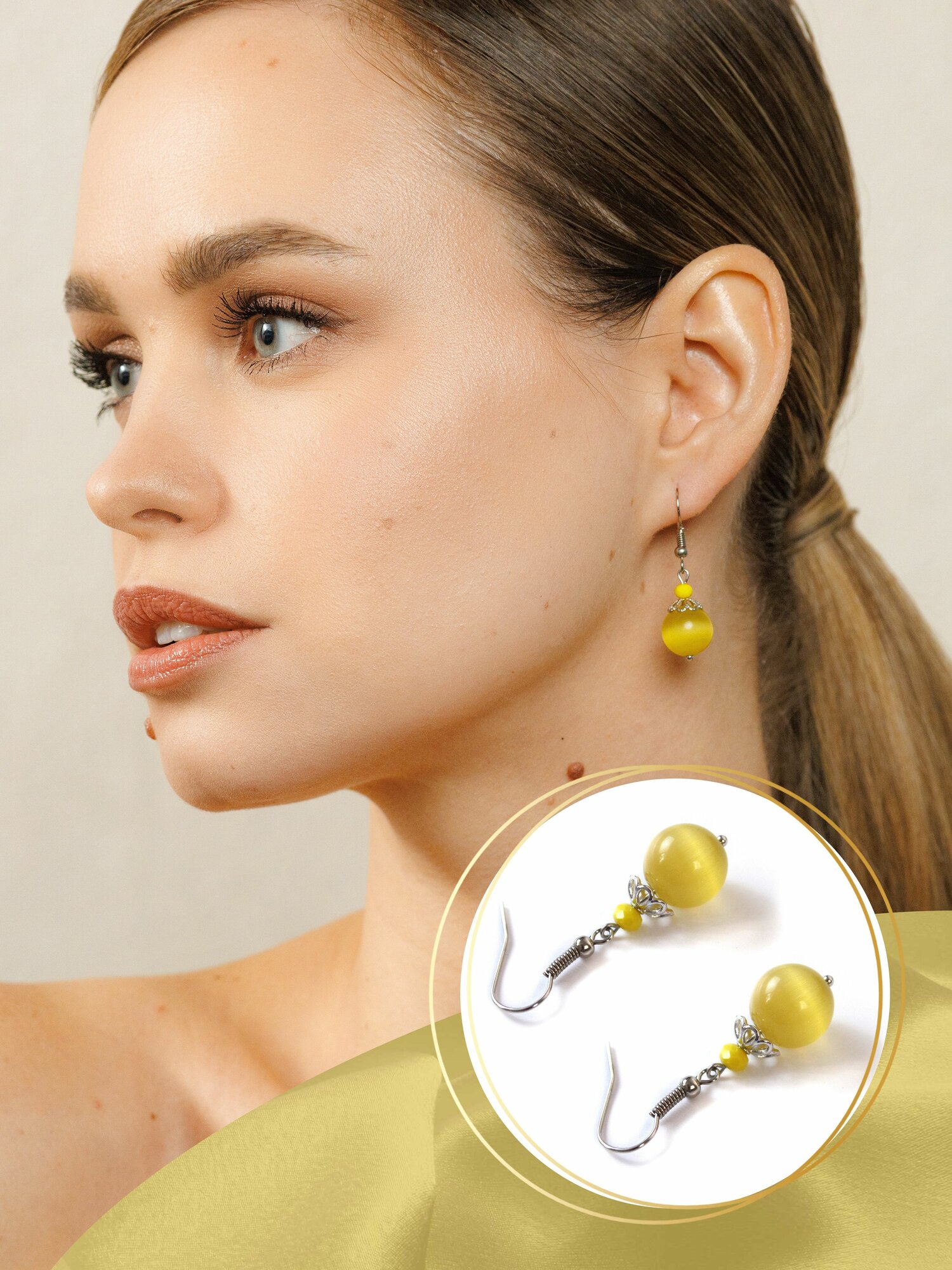 Серьги, кошачий глаз