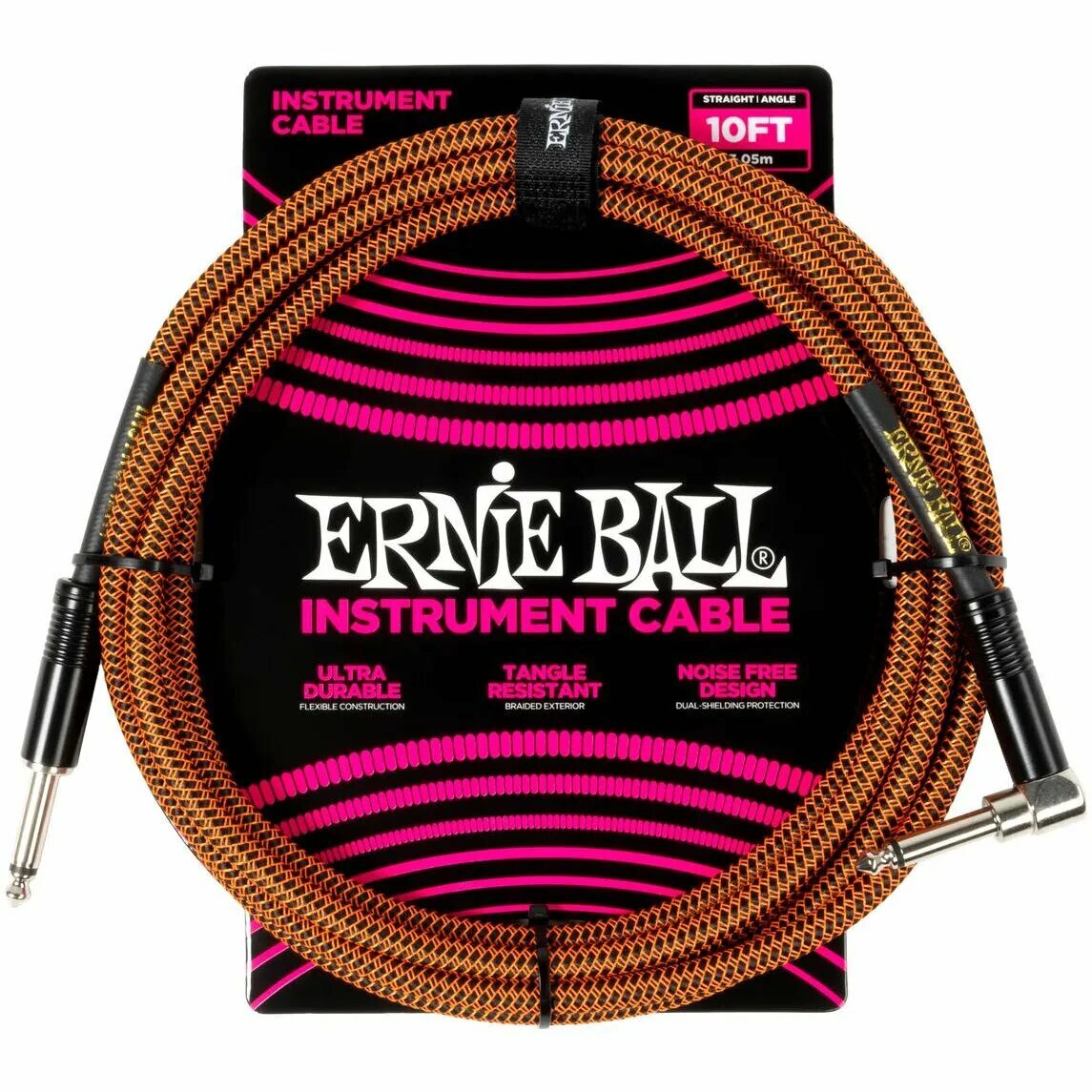 Инструментальный кабель Ernie Ball 6470 Orange Black Jack 6.3 (M) Jack 6.3 (M), 3.05 м