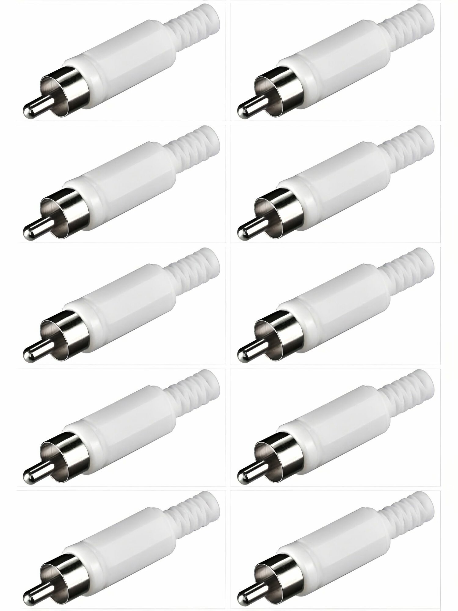 Разъем RCA (тюльпан) штекер , белый пластик, комплект 10 штук