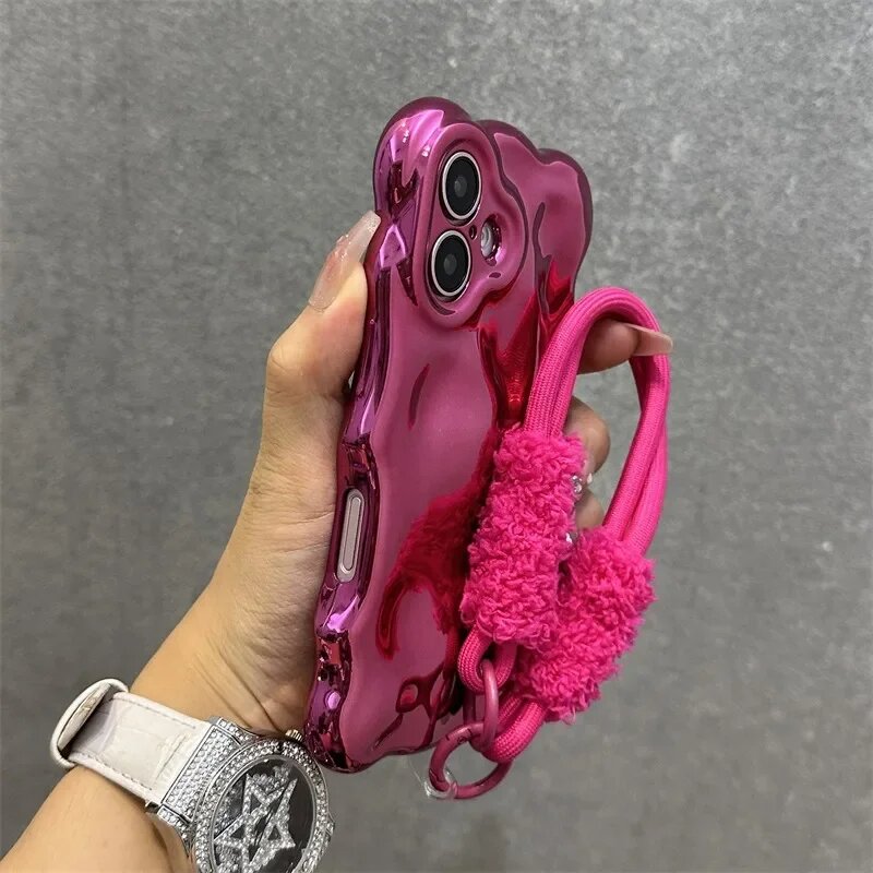 Розовый чехол для iPhone 13 Pro с ремешком, 3D