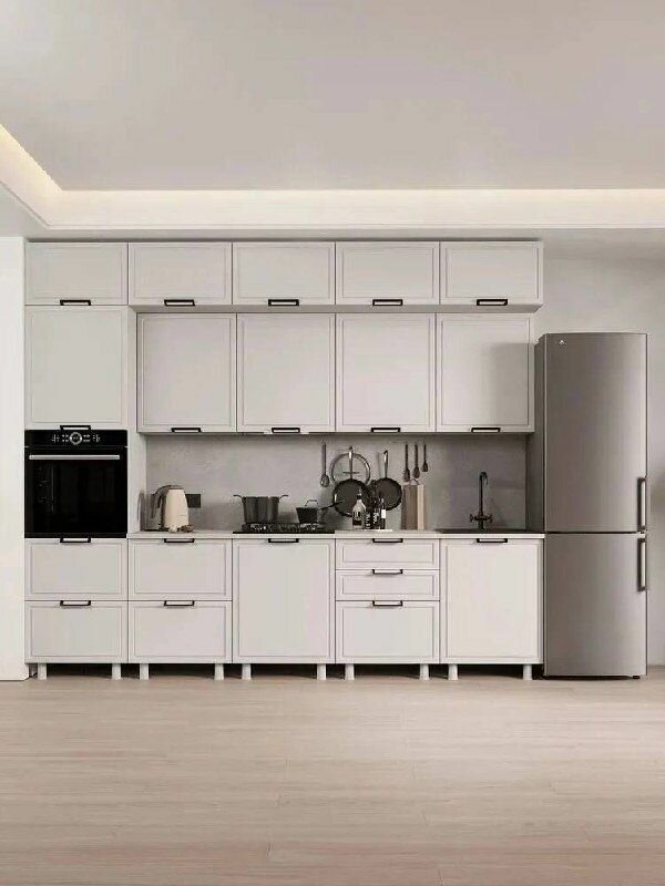 Кухонный гарнитур Квадро МДФ 3м белый снег со столешницей и антресолью лев.