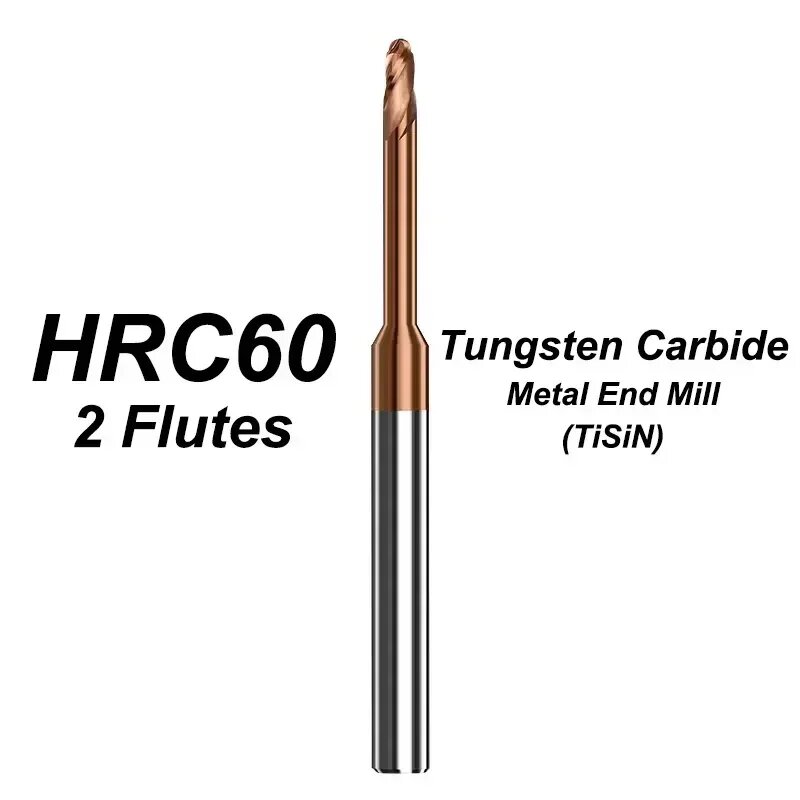 1 шт. HRC60 сферические концевые фрезы с длинной шеей, твердосплавные фрезы с глубокими канавками, фрезы с ЧПУ R0.15 R0.2 R0.3 R0.5, конические концевые фрезы LN60-2F, R1.5-L20.0-H04