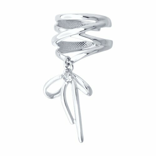 Серьги каффы, серебро, 925 проба, родирование, фианит