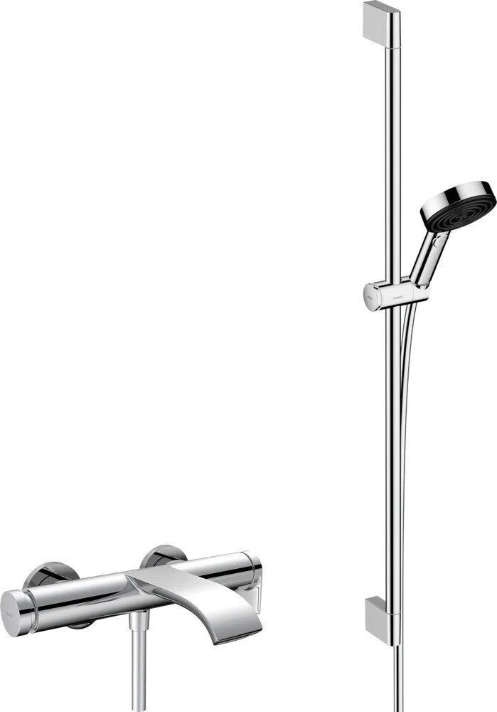 Смеситель для ванны с душем Hansgrohe Vivenis 75420000 с душевым гарнитуром, настенный, однорычажный, нажимной, хром, глянцевый, латунный, с керамическим картриджем