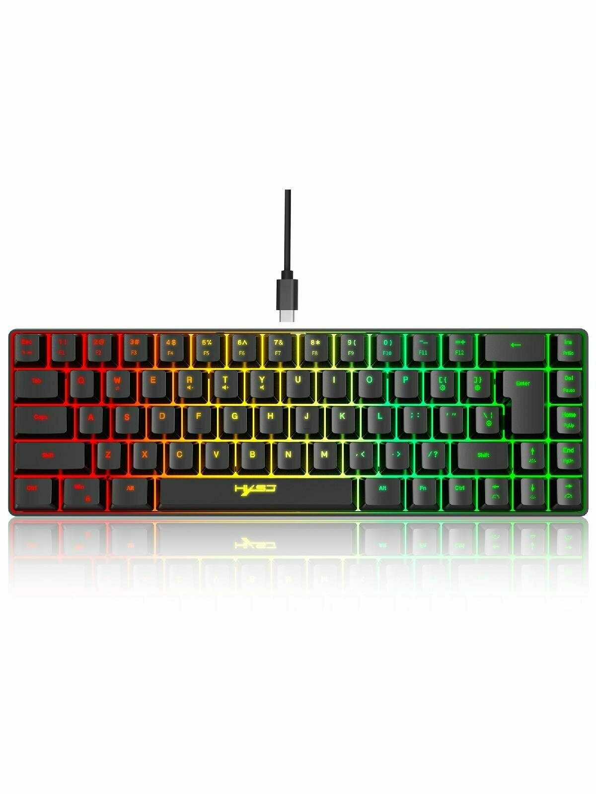 Mini RGB 60% Gaming Keyboard, 68 Keys Small Compact USB Wired Rainbow Light Up Backlit Gaming Keyboard for Laptop Gamer