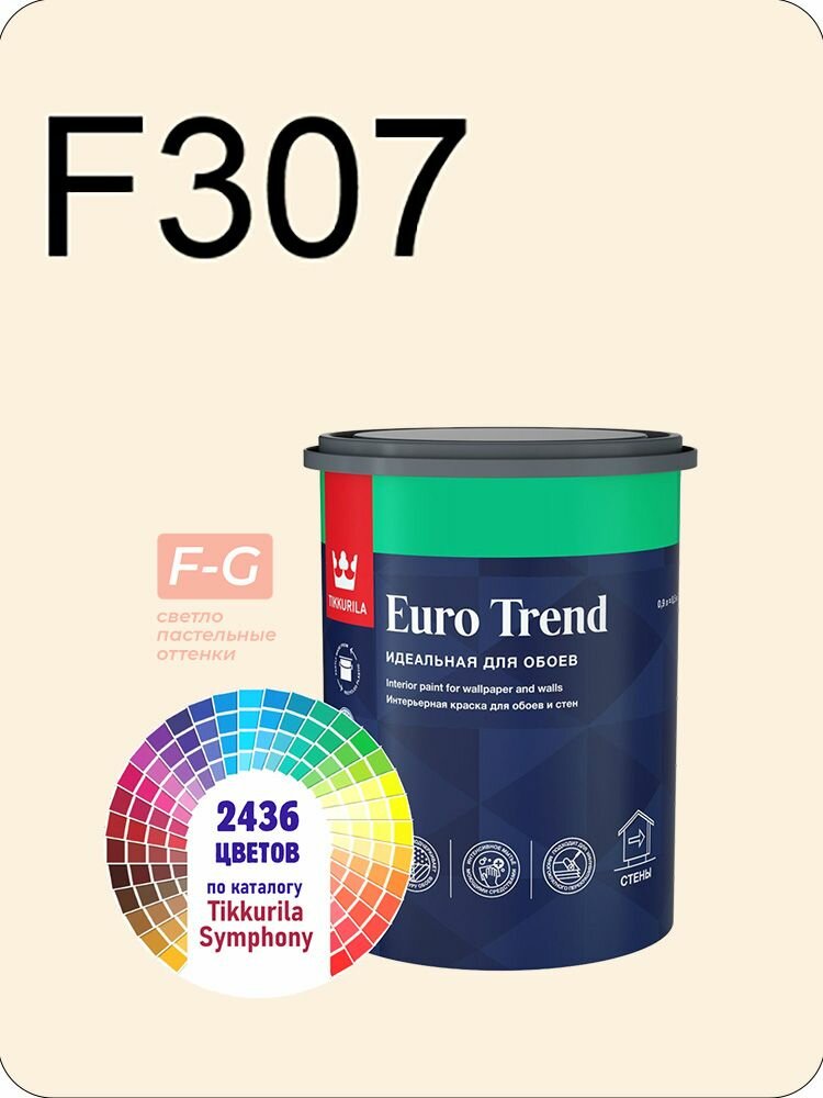 Краска для обоев Tikkurila Euro Trend 0,9л. светло-пастельные оттенки F307