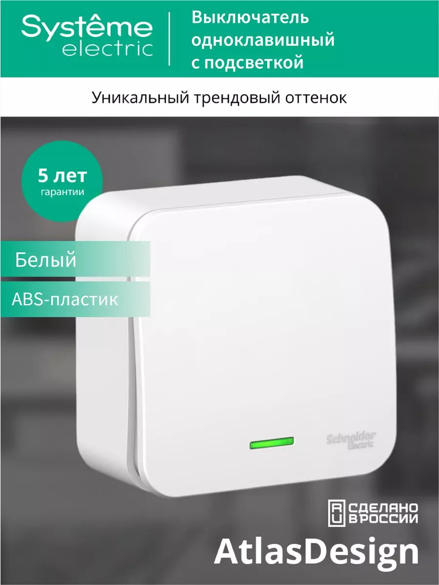 Выключатель Systeme Electric Blanca одноклавишный, с индикацией, 10А, 250В, белый, для открытой проводки