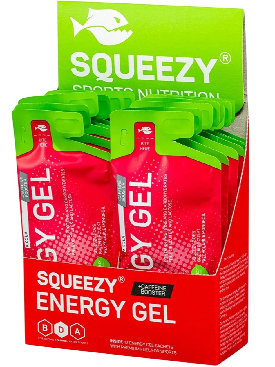 Гель питьевой SQUEEZY ENERGY SUPER GEL 33 mg caffeine 33 г x 12 саше, Кола