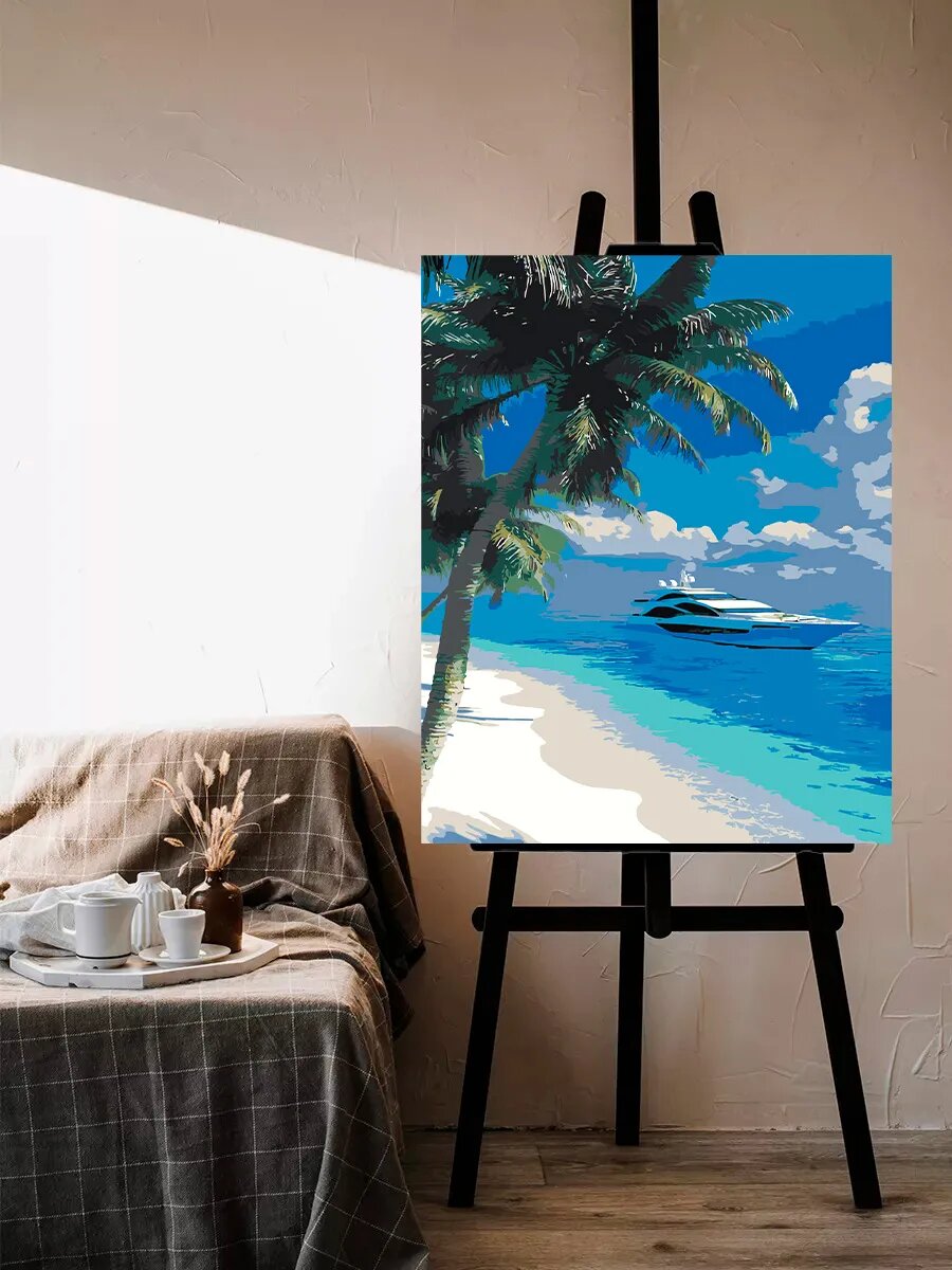 Картина по номерам Пейзаж Яхта Пальмы Море Пляж