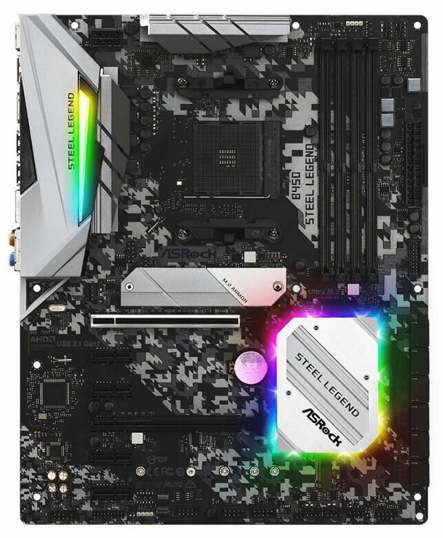 Материнская плата ASRock B450 STEEL LEGEND (B450 STEEL LEGEND) - AM4, AMD B450, 4хDDR4-3200 МГц, 2хPCI-Ex16, 2хM.2, Standard-ATX