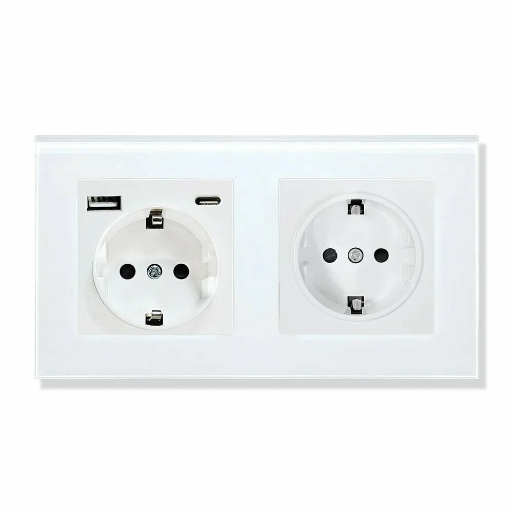 Розетка двойная белая с USB разъемом