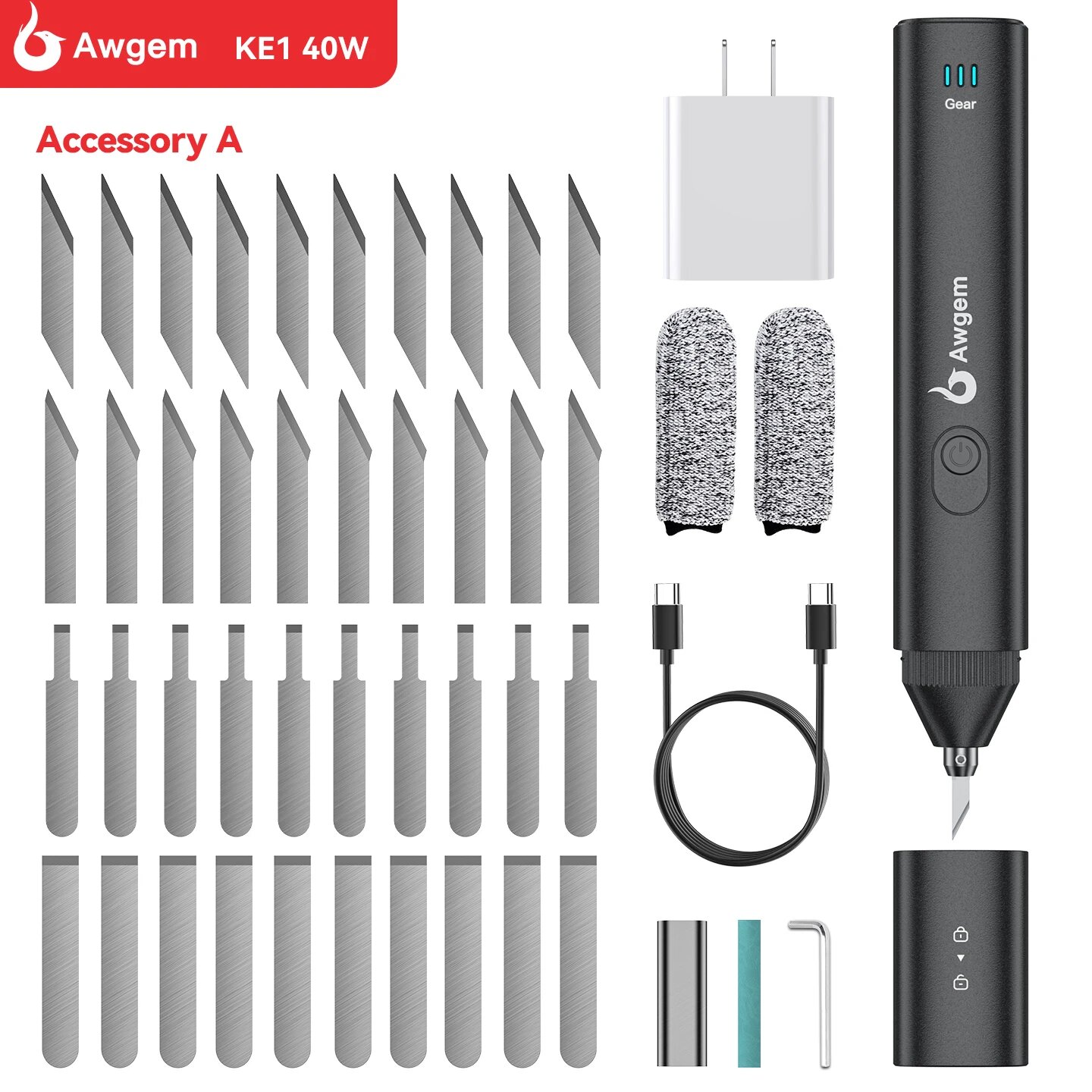 Awgem KE1 40W ультразвуковой резак для 3D печати, Accessory A, PlugEU