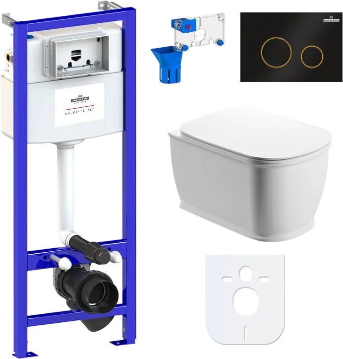 Комплект Lavinia Boho Унитаз подвесной Bell Pro Rimless 3301101R / Крышка-сиденье Bell Pro 33290100 с микролифтом / Инсталляция RelFix 38010010, Кнопка RelFix 38050803 матовая черная, золотой глянец, Дозатор RelFix 38040010