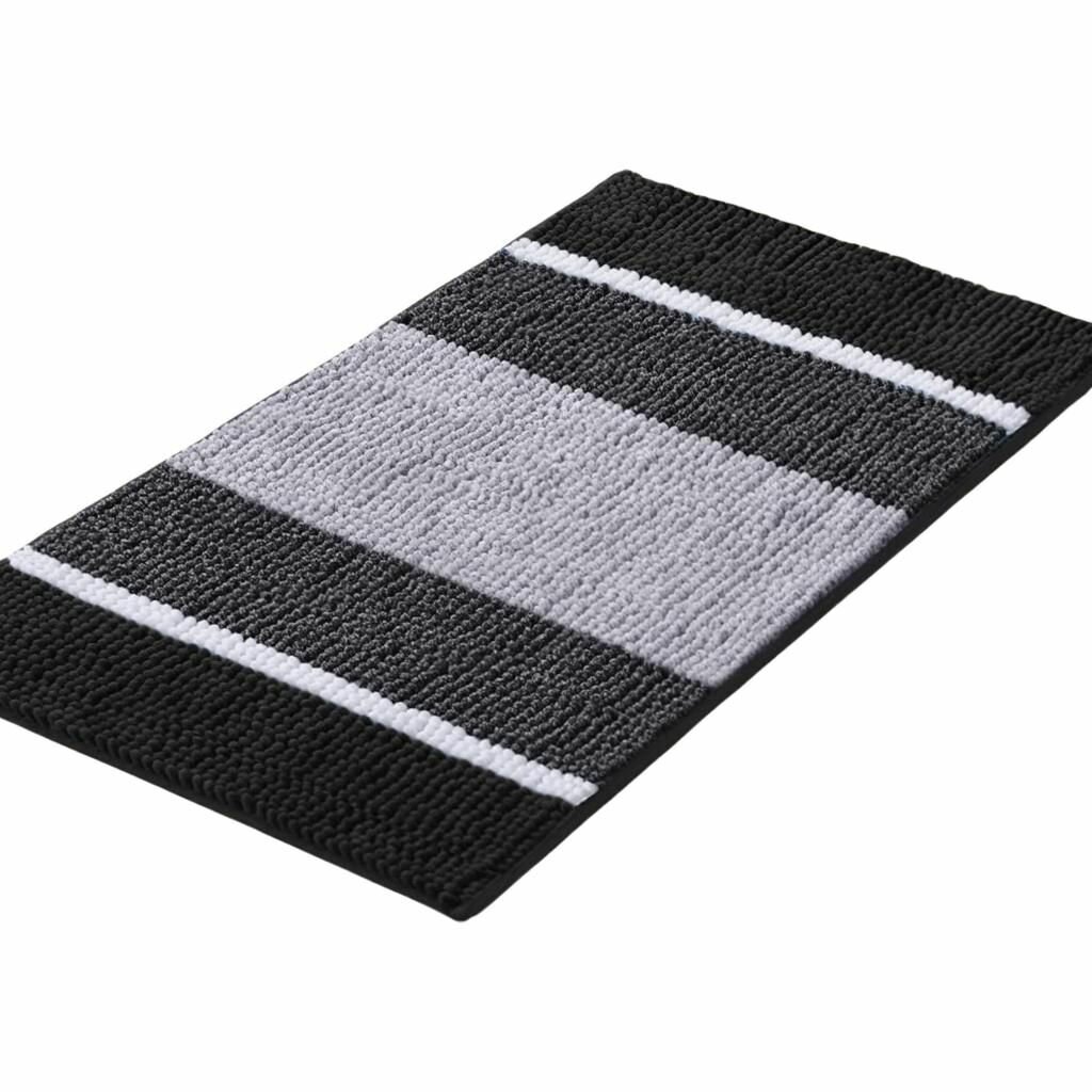Двухцветный катионный коврик из синели для спальни, полосатый ковер для ванной-400 мм x 600 мм-черный