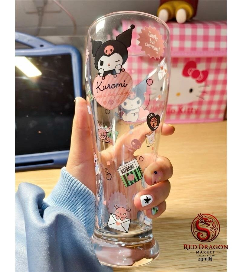 Прозрачная стеклянная кружка Kuromi , 450мл (Hello Kitty) / Стаканчики для сока, пива, мороженого, чая с молоком