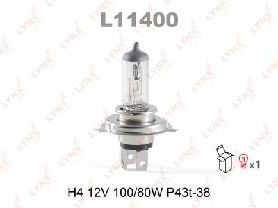 LYNXauto Лампа H4 12V 100 80W P43T-38 фиат пунто / FIAT PUNTO 1993-2012, хендай гетц / HYUNDAI GETZ 2003-2011 L11400