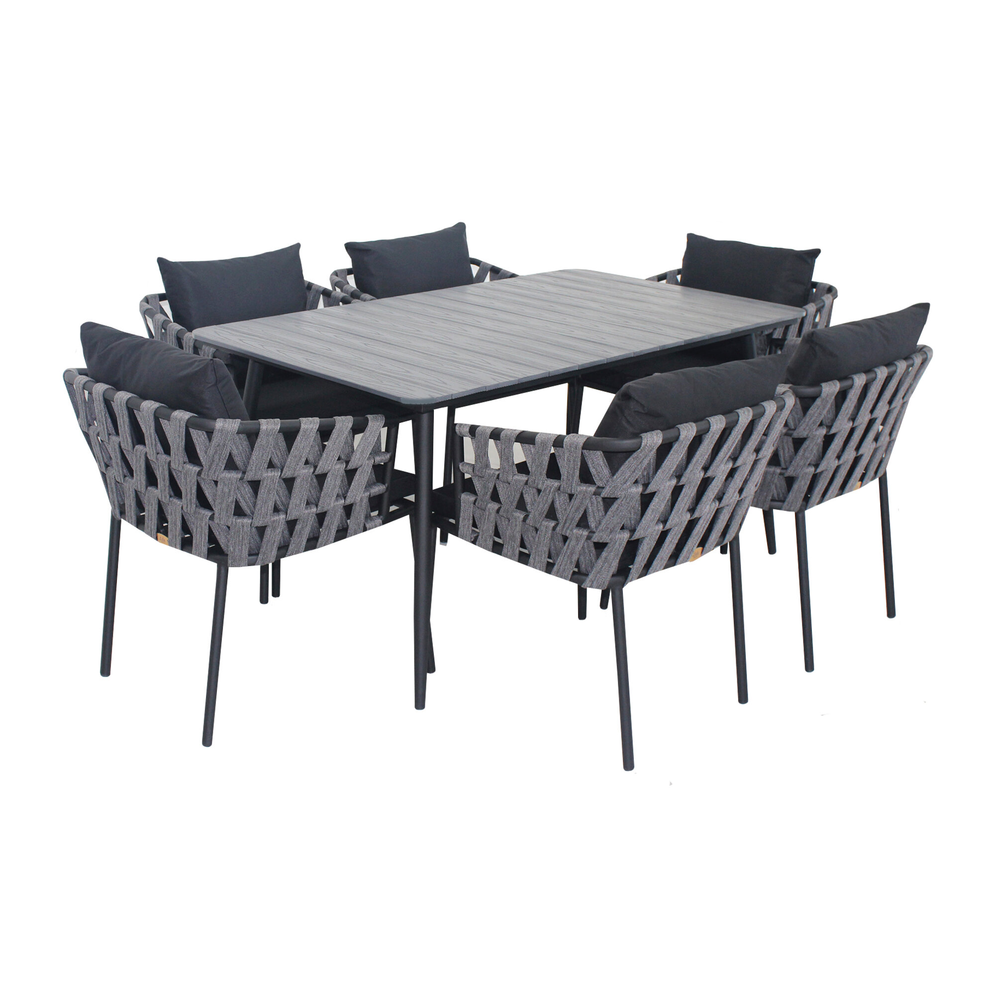 Комплект столовый LELE из роуп ленты Валенсия: кресло 6шт, стол обеденный с террасной доской