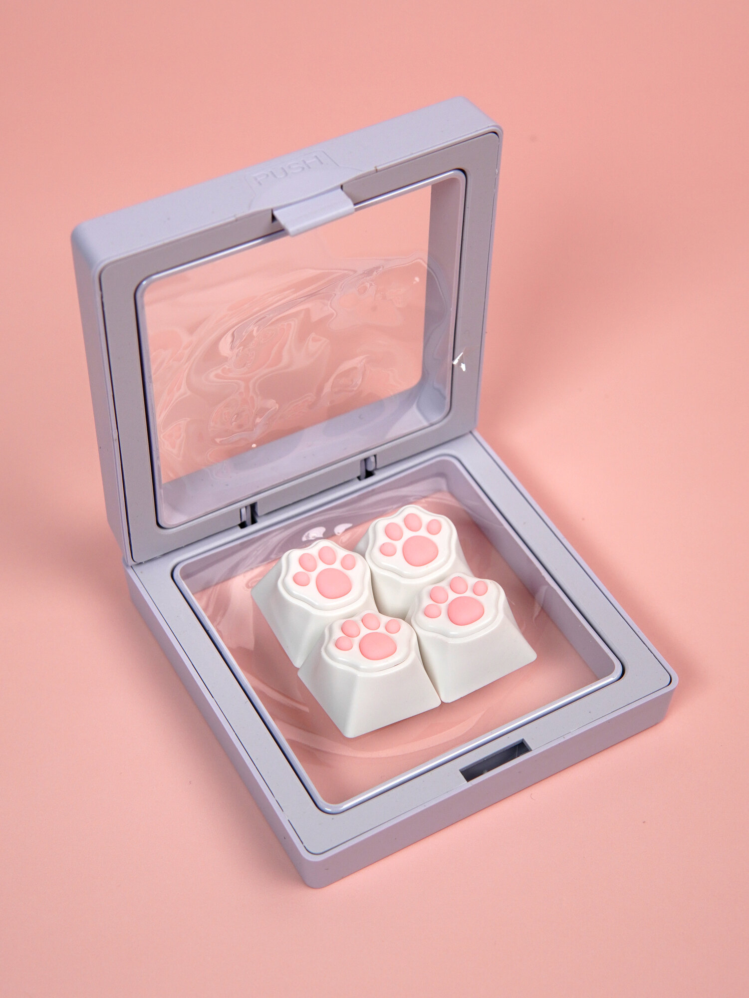 Набор кейкапов «Кошачьи лапки» | 4 клавиши | Антистресс | Белый с розовым | Для механической клавиатуры