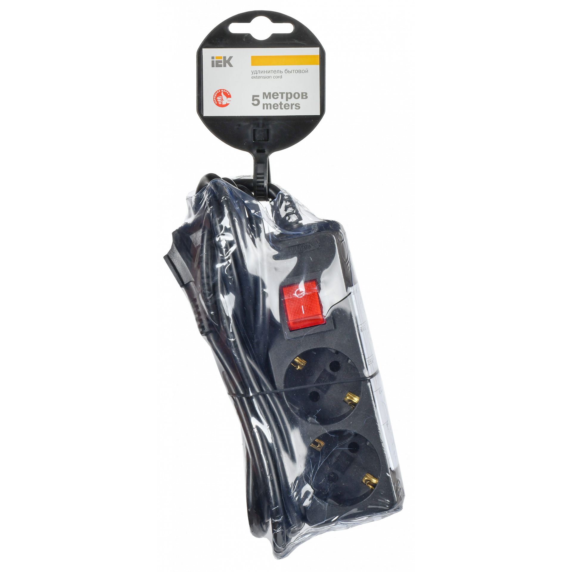 Удлинитель У02К 2 места с заземлением 5м 3х1мм2 16А/250В черный, IEK WYP10-16-02-05-ZK-K02 (1 шт.)