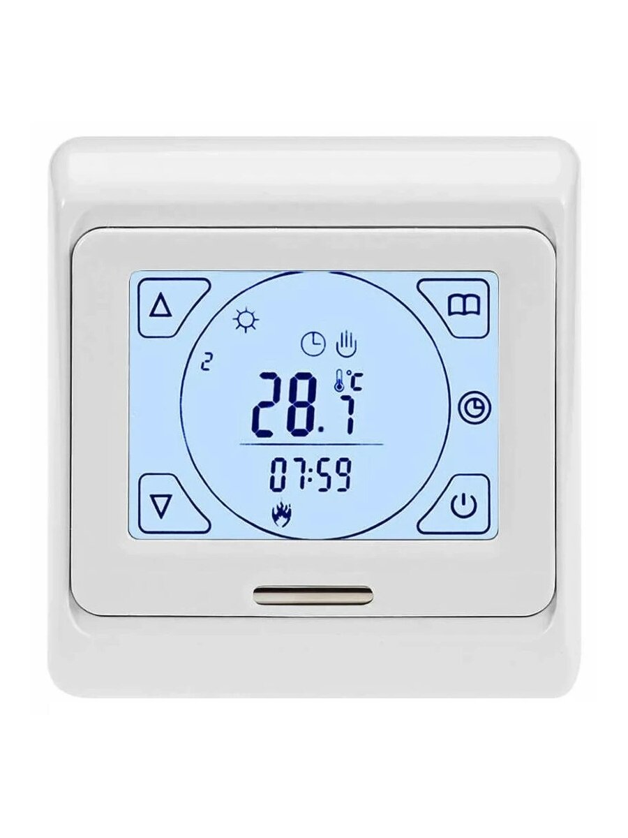 Терморегулятор E91.716, программируемый, сенсорный, белый, для теплого пола