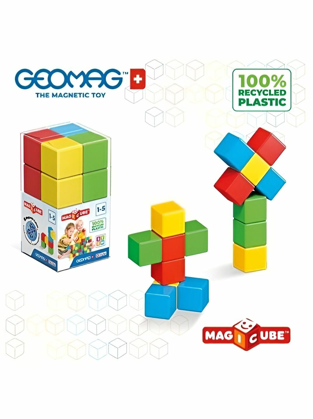 GEOMAG Конструктор магнитный кубики, блистер, 8 элементов, для детей от 1 года