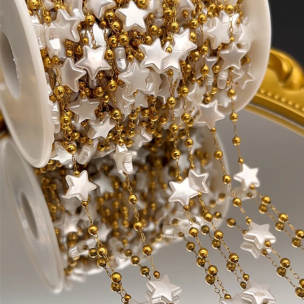 Металлическая цепочка из бисера с искусственным жемчугом 0,5 м/1 м 1meter, 5 Stainless Steel